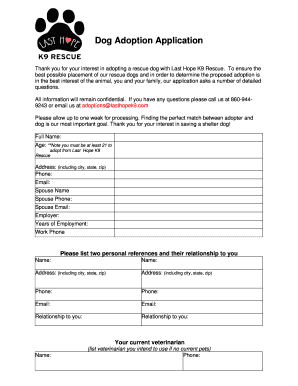 Fillable Online lasthopek9 NEWLast Hope K9 Adoption Application 1 .doc ...