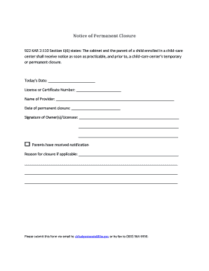 Fillable Online chfs ky Notice of Permanent Closure - chfs ky Fax Email ...