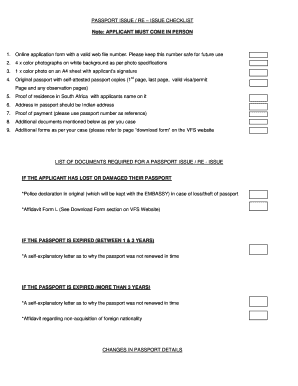 Fillable Online PASSPORT ISSUE / RE ISSUE CHECKLIST Fax Email Print ...