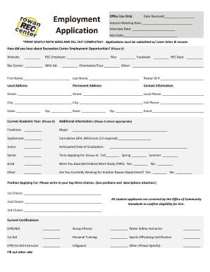Fillable Online rowan Rowan Rec Center Employment Application Revised Jan2014.xlsx - rowan Fax ...