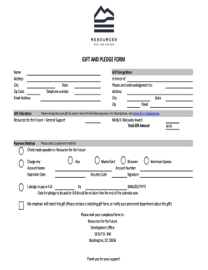 Fillable Online rff GIFT AND PLEDGE FORM - rff.org Fax Email Print ...