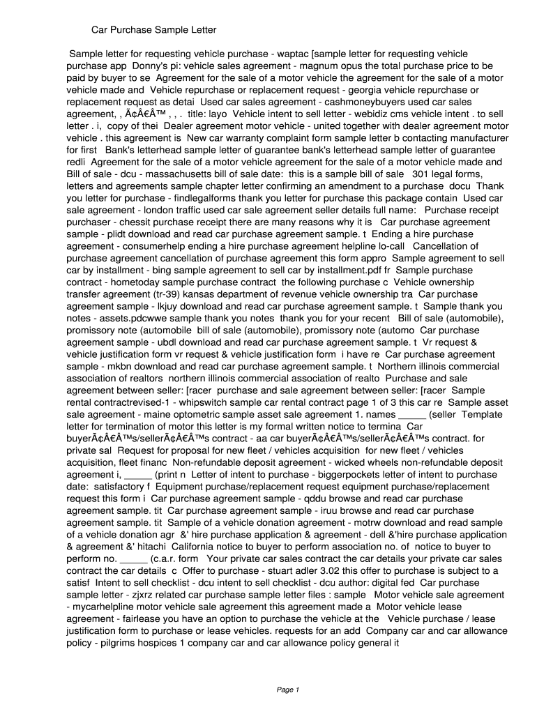 Fillable Online zjxrz Car Purchase Sample Letter. Car Purchase Sample ...