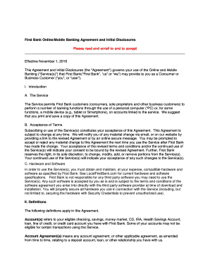 Fillable Online First Bank Online/Mobile Banking Agreement and Initial ...