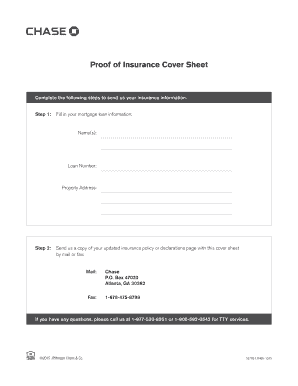 Fillable Online Proof of Insurance Cover Sheet - e.chase.com Fax Email ...
