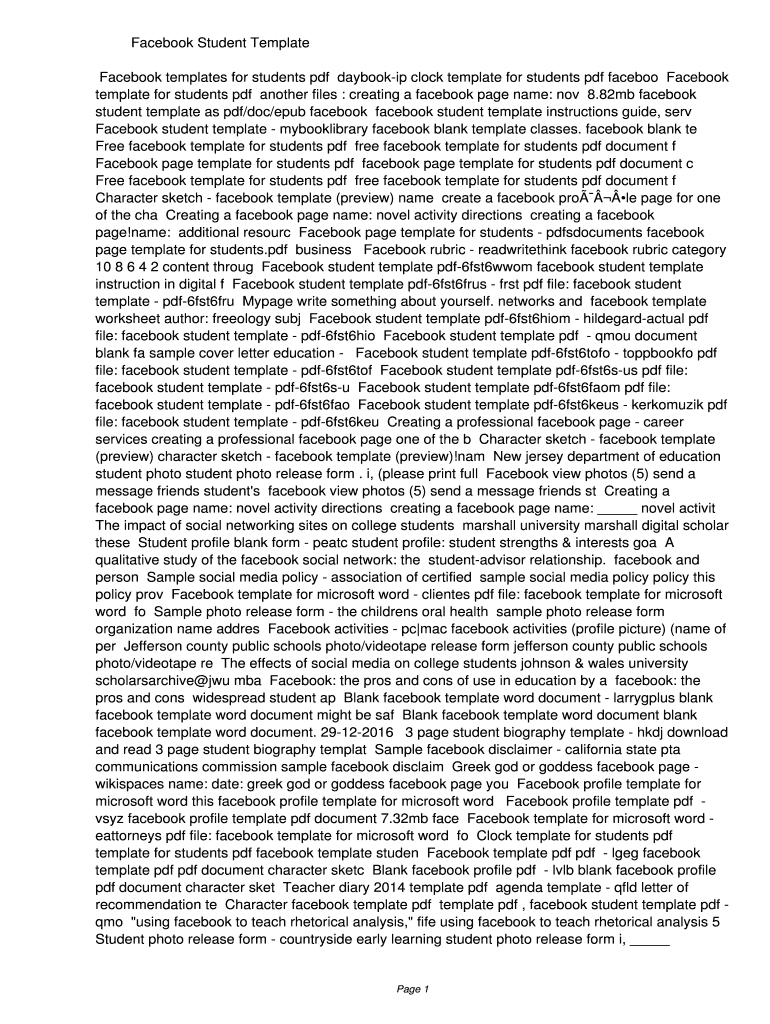 Fillable Online fsepf Facebook Student Template. Facebook Student ...