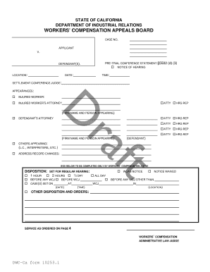 Fillable Online dir ca Draft DWC-Ca form 10253.1 oo Fax Email Print ...
