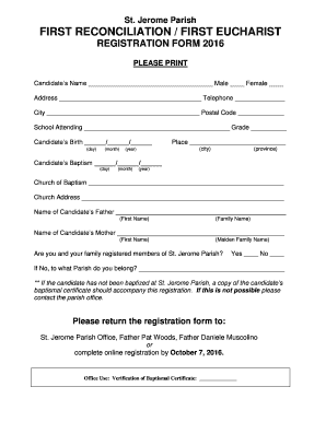 Fillable Online St. Jerome Parish FIRST RECONCILIATION / FIRST Fax Email Print - pdfFiller