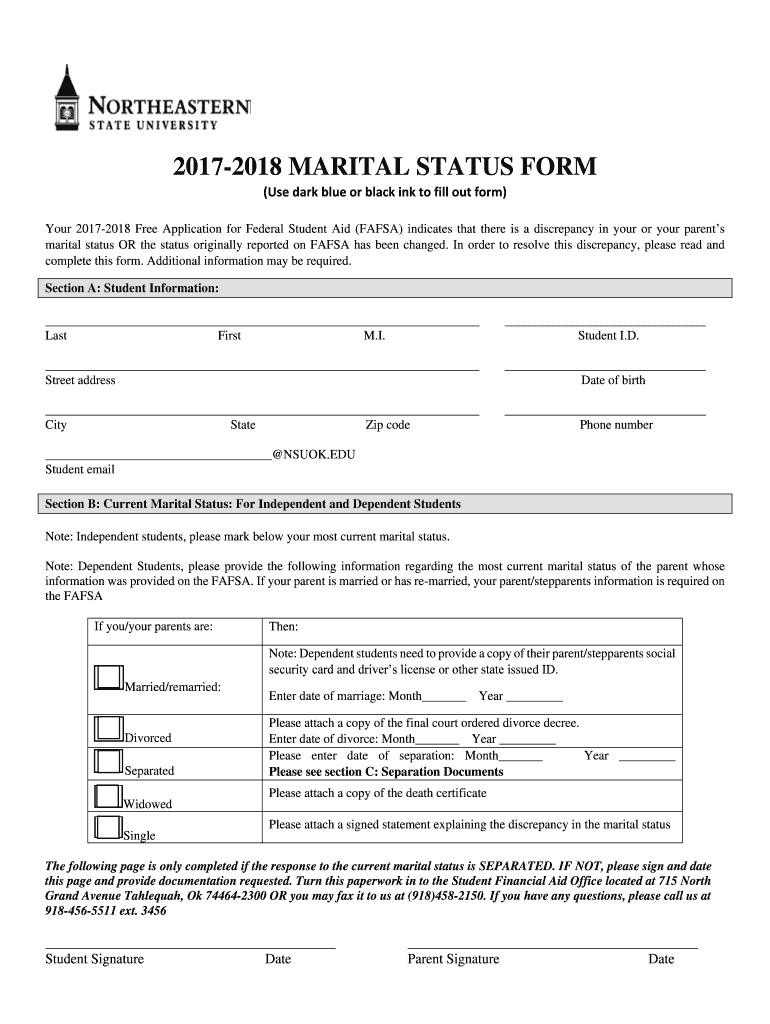 Fillable Online Marital Status Form 2017-2018 Fax Email Print - pdfFiller