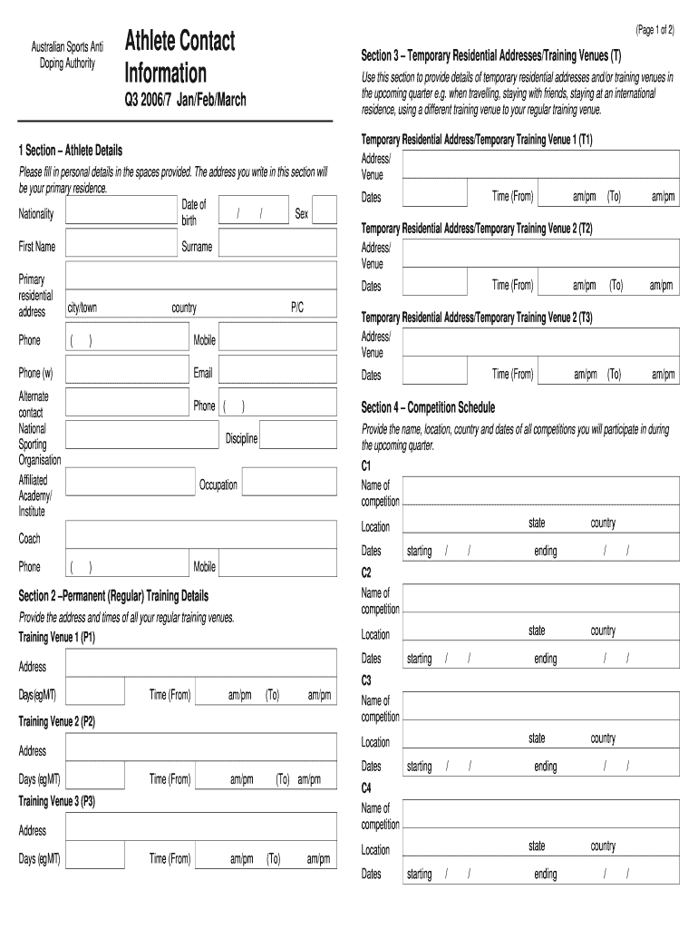 Fillable Online shootingaustralia Blank Whereabouts Form Template Fax ...