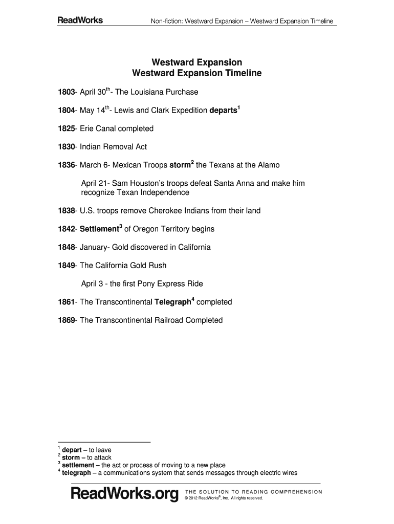 Fillable Online Non-fiction: Westward Expansion Westward Expansion ...