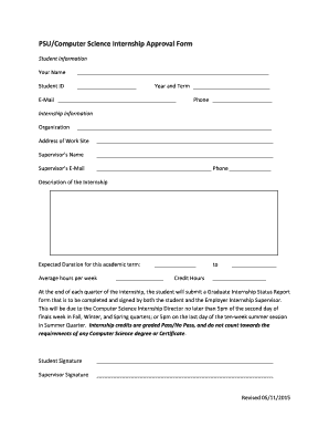 Fillable Online pdx PSU/Computer Science Internship Approval Form - pdx ...