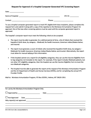 Fillable Online dphhs mt Request for Approval of a Hospital Computer-Generated VFC ... - dphhs ...