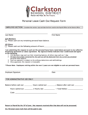 Fillable Online Personal Leave Cash Out Request Form - csdk12.org Fax ...