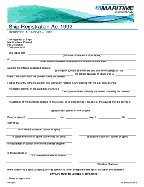 Fillable Online maritimenz govt SR21 - Register a Caveat Fax Email ...