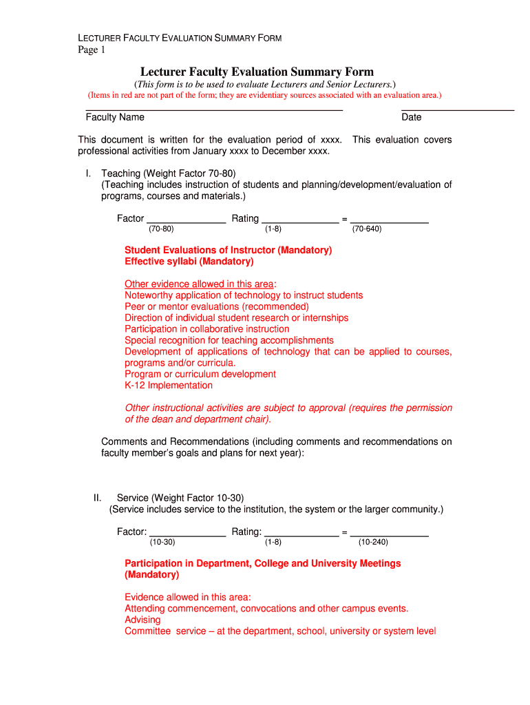 Fillable Online clayton Annual Faculty Evaluation Summary Form ...