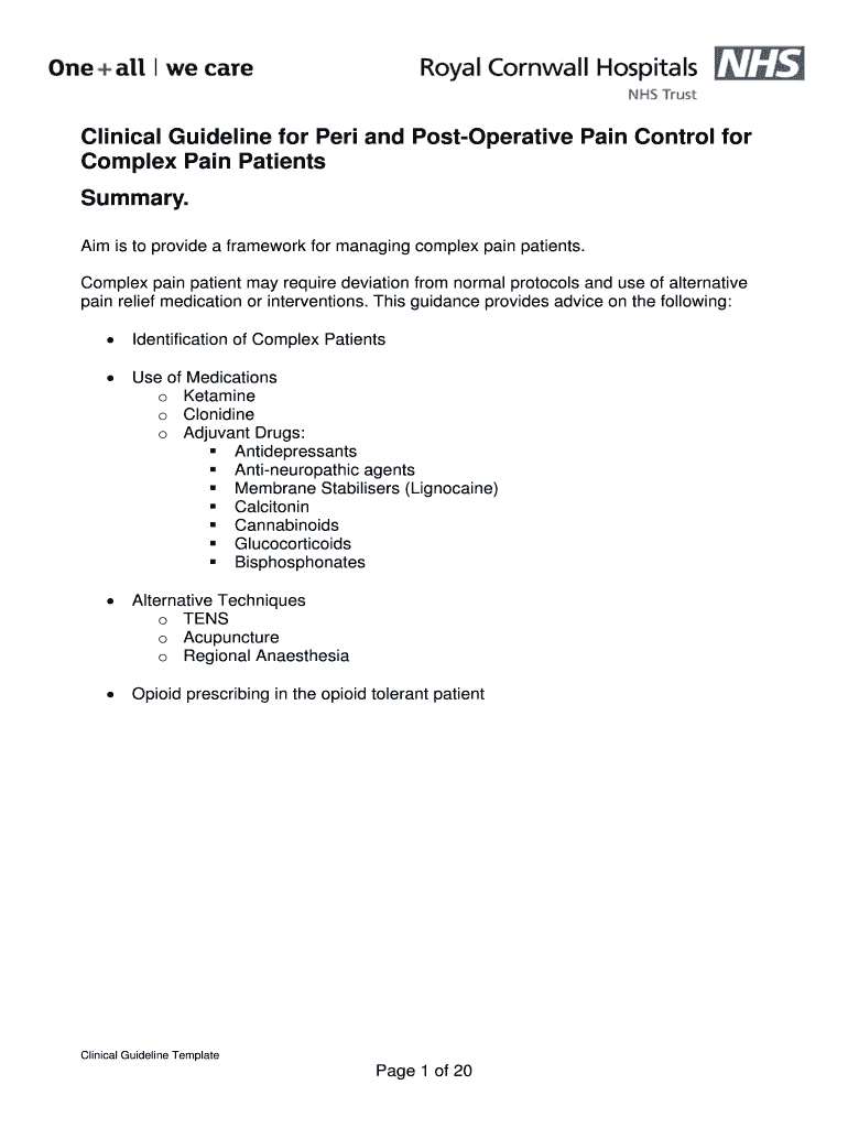 Fillable Online rcht nhs Guideline For Peri And Post Operative Pain ...