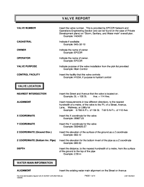Fillable Online VALVE REPORT. As-Built Form Explanations Fax Email ...