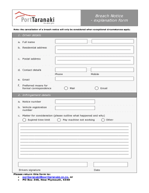 Fillable Online porttaranaki co Breach Notice - explanation form ...