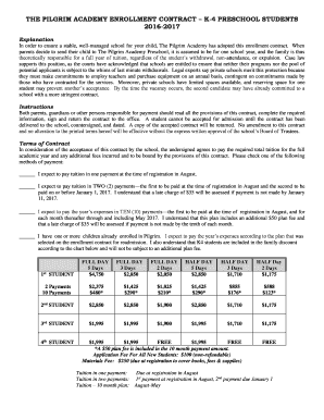 Fillable Online 2016-2017 PreSchool Enrollment Form (pdf) - The Pilgrim ...