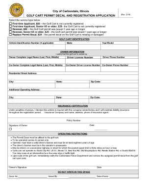 Fillable Online GOLF CART PERMIT DECAL AND REGISTRATION APPLICATION Fax ...