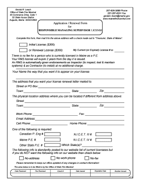 Fillable Online maine RESPONSIBLE MANAGING SUPERVISOR LICENSE - Maine ...
