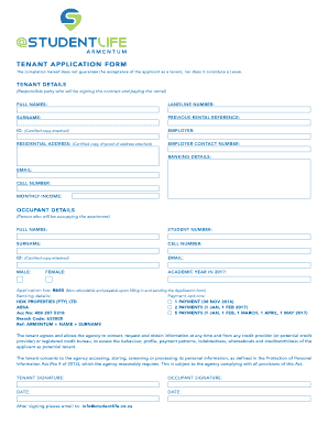 Fillable Online studentlife co TENANT APPLICATION FORM - studentlife.co ...
