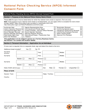 Fillable Online nt gov National Police Checking Service (NPCS) Informed ...