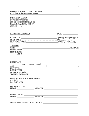Fillable Online drcload HEAD, NECK, FACIAL AND TMJ PAIN PATIENT ...