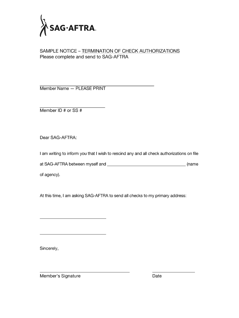 Fillable Online SAG-AFTRA - Sample check autho termination notice (3) R ...