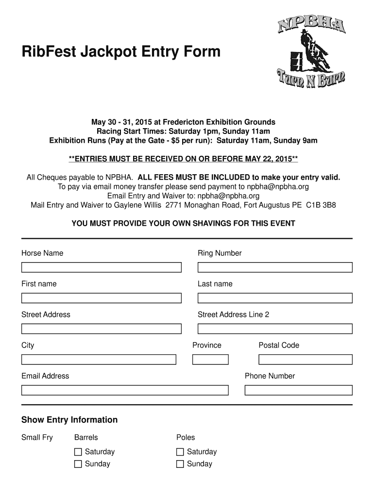 Fillable Online npbha RibFest Jackpot Entry Form Fax Email Print ...