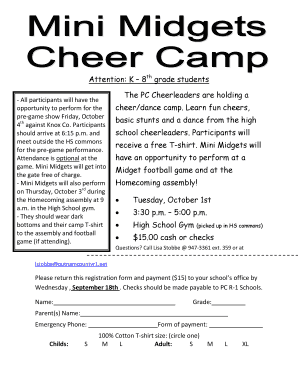 Fillable Online putnamcountyr1 Mini Midget Cheer Camp Form - Putnam ...