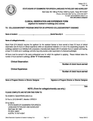 Fillable Online dshs texas CLINICAL OBSERVATION AND EXPERIENCE FORM ...