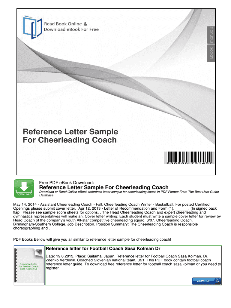 Fillable Online Reference Letter Sample For Cheerleading Coach Fax ...