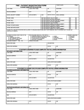 Fillable Online fayettemedical FMC - TODAY S DATEPATIENT REGISTRATION ...