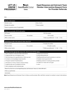 Fillable Online Rapid Response and Outreach Team Member Intervention ...