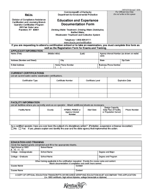 Fillable Online dep ky Education and Experience Documentation Form - dep.ky.gov Fax Email Print ...