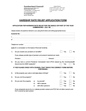 Fillable Online APPLICATION FOR HARDSHIP RATE RELIEF FOR THE WHOLE OR ...