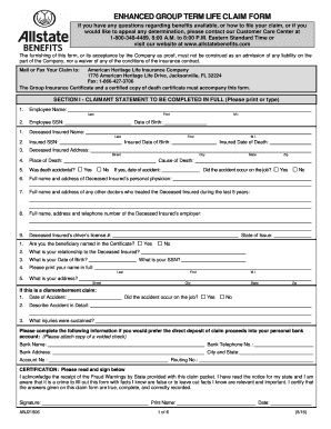 Fillable Online ENHANCED GROUP TERM LIFE CLAIM FORM Fax Email Print ...