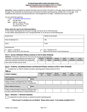 Fillable Online Six Month Reportable Incident Data Report Form Fax ...