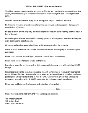 Fillable Online RENTAL AGREEMENT The Anchor Lane Inn Fax Email Print ...