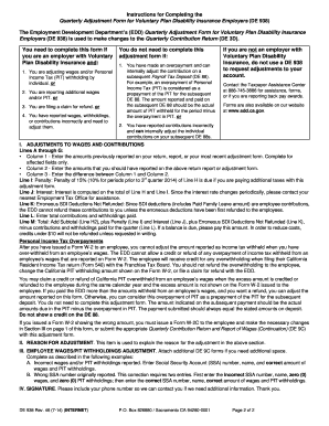 Fillable Online Quarterly Adjustment Form for Voluntary Plan Disability ...