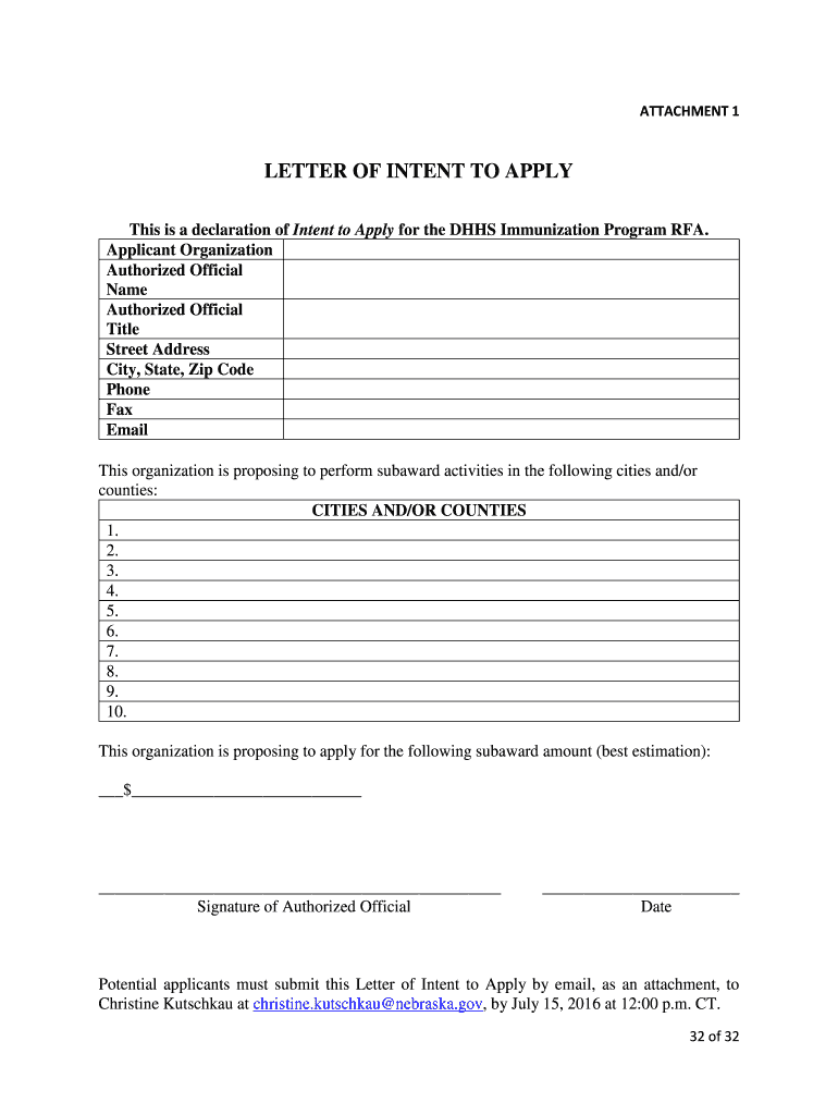 Fillable Online dhhs ne Letter of Intent to Apply (fillable form). Fax ...