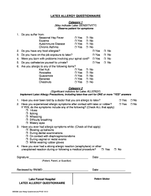 Fillable Online lfh LATEX ALLERGY QUESTIONNAIRE - lfh Fax Email Print ...