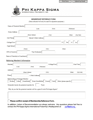 Fillable Online MEMBERSHIP REFERENCE FORM Fax Email Print - pdfFiller