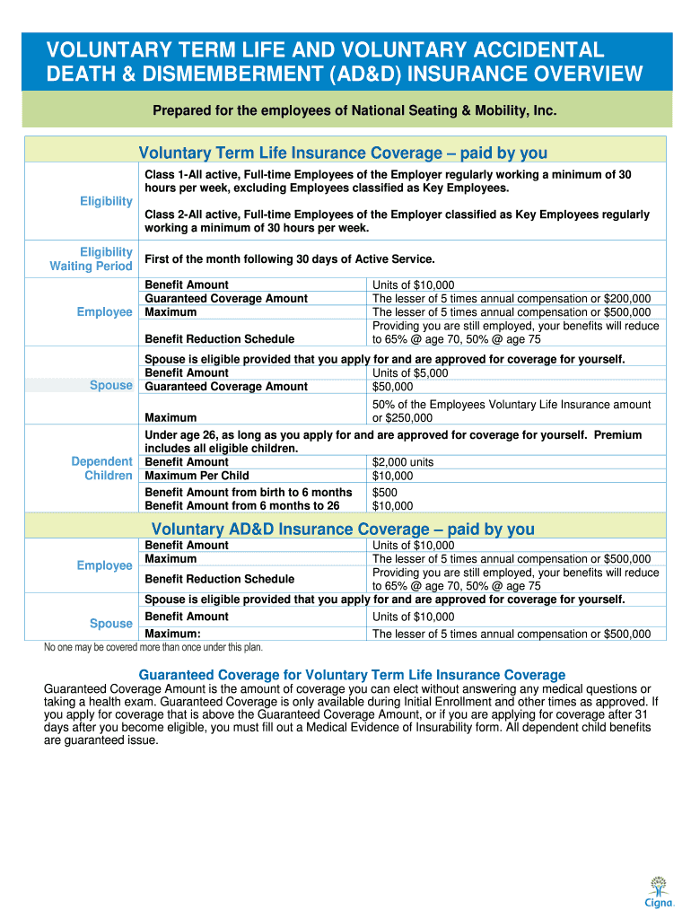Fillable Online VOLUNTARY TERM LIFE AND VOLUNTARY ACCIDENTAL Fax Email ...