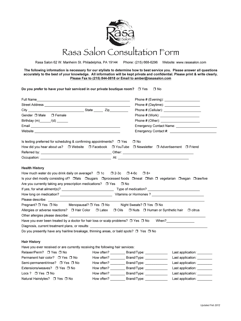 Hair Client Consultation Form Fill Online Printable Fillable Blank 