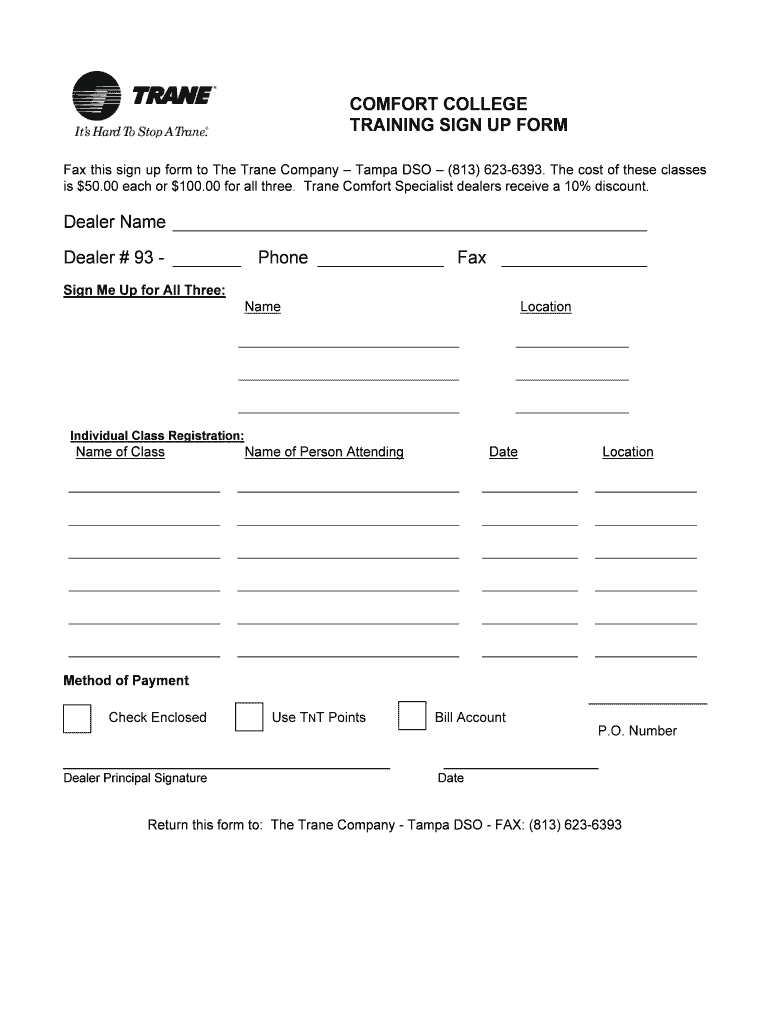 Fillable Online Dealer Name Dealer # 93 - Phone Fax - Trane Florida Fax ...