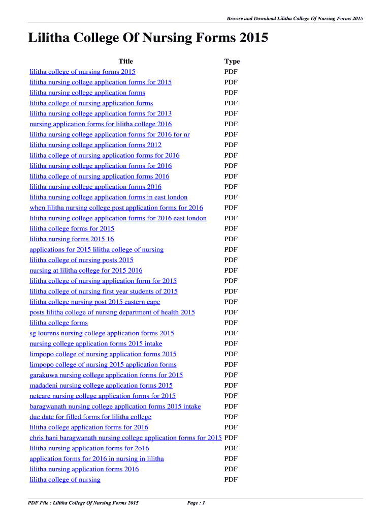 Fillable Online uppi Lilitha College Of Nursing Forms 2015. lilitha ...