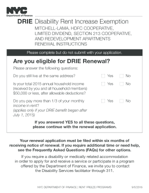 Fillable Online DRIE Disability Rent Increase Exemption Fax Email Print ...