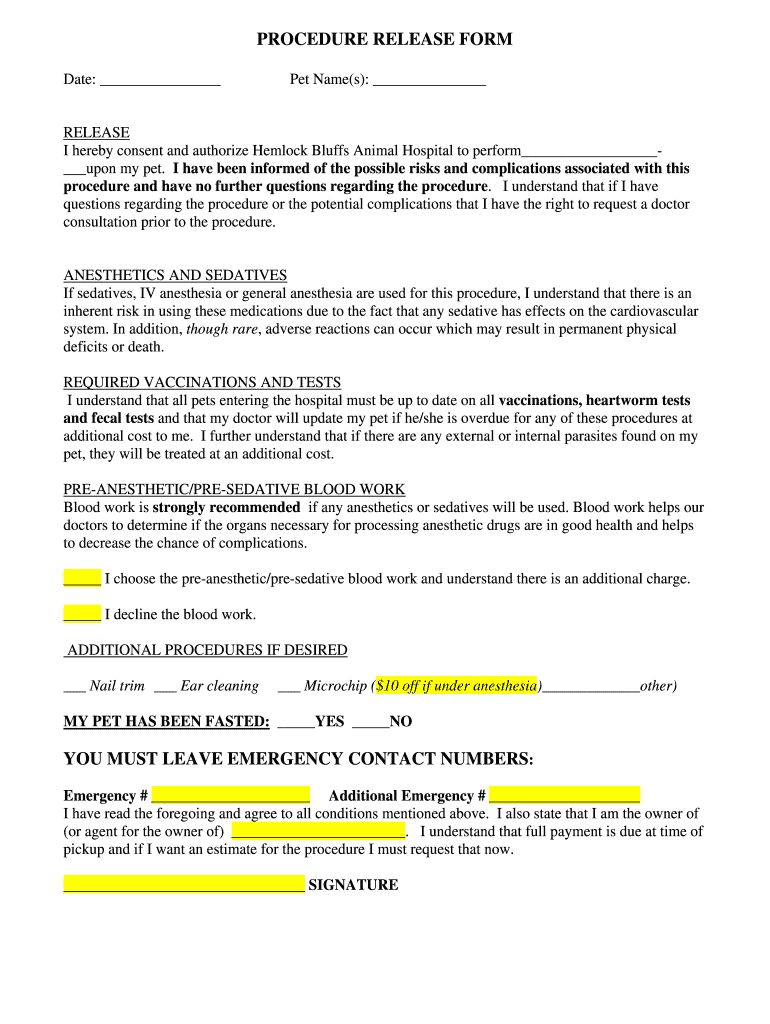 Fillable Online procedure release.doc-NEW Fax Email Print - pdfFiller